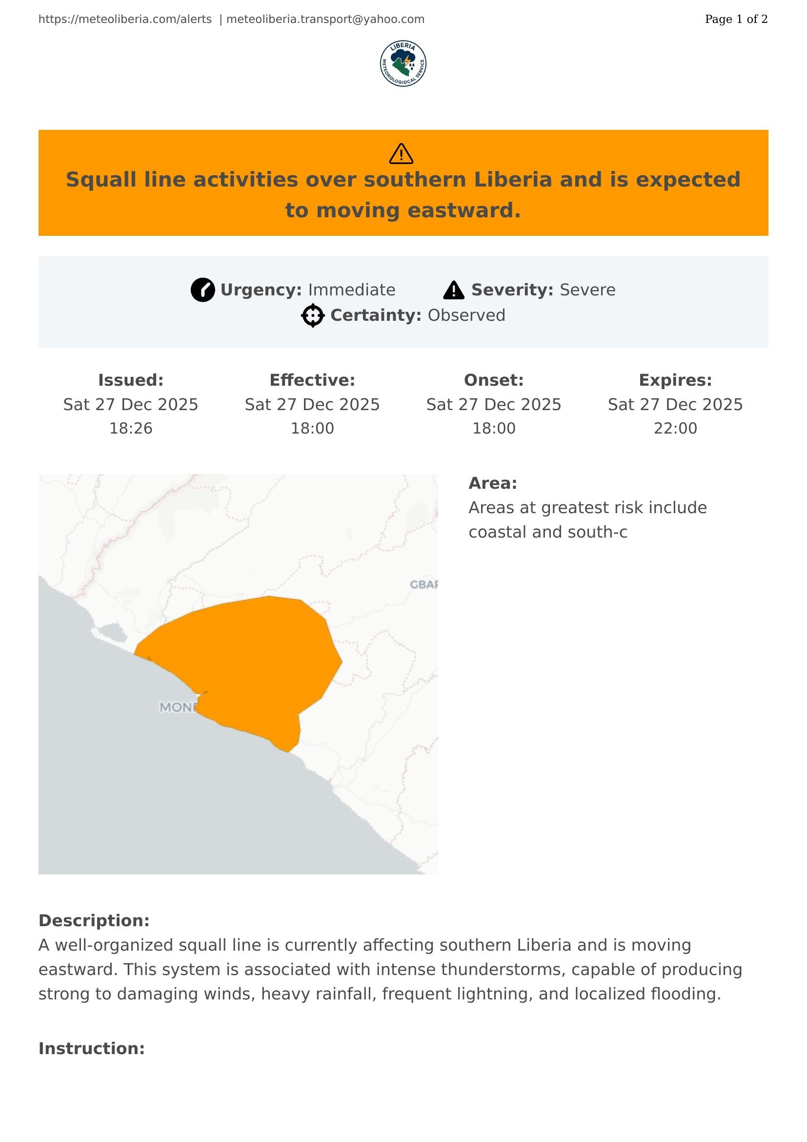 Squall line activities over southern Liberia and is expected to moving ...